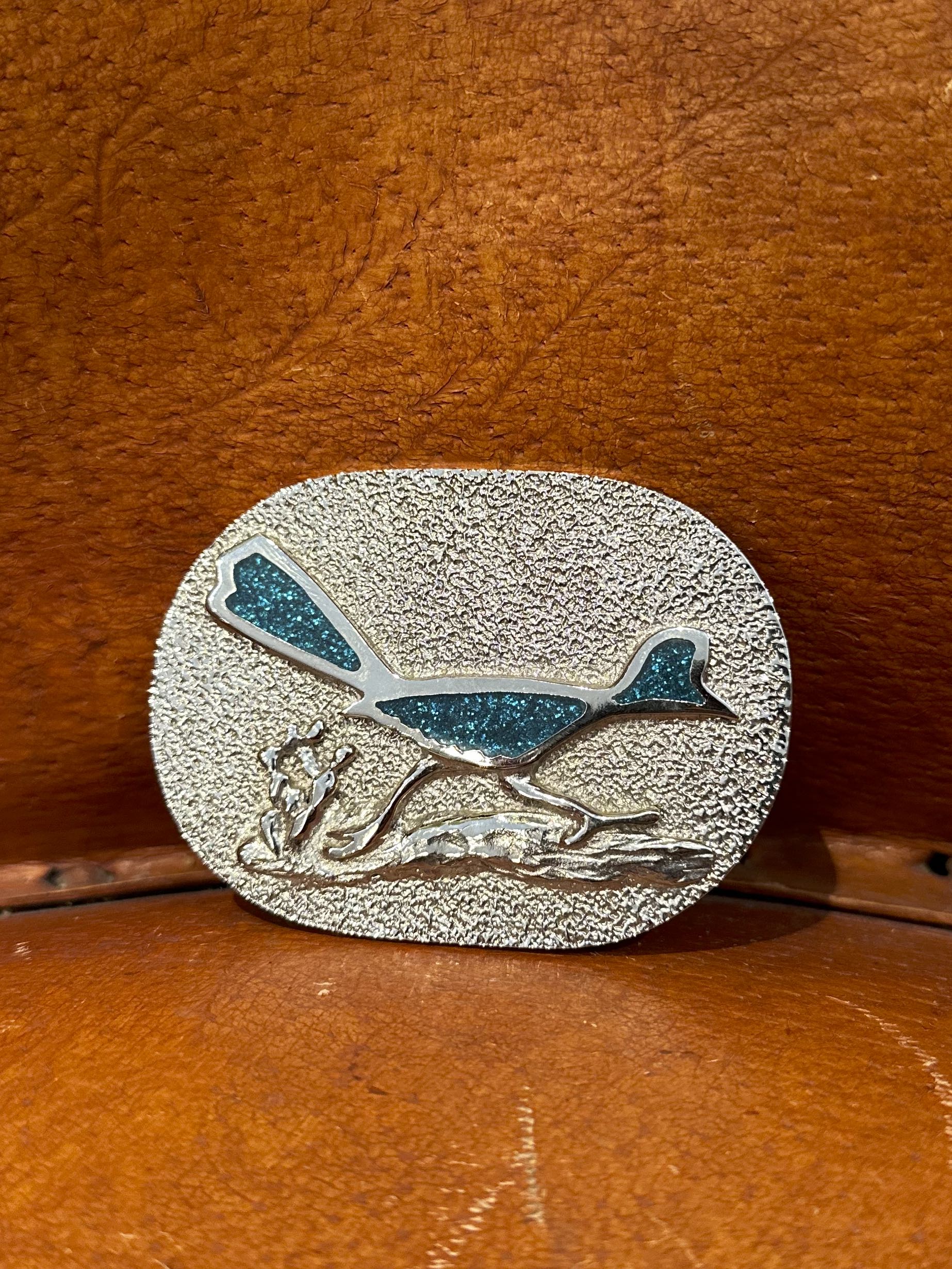 Silver Buckle with Turquoise Glitter Roadrunner – DESERT MOSS VINTAGE
