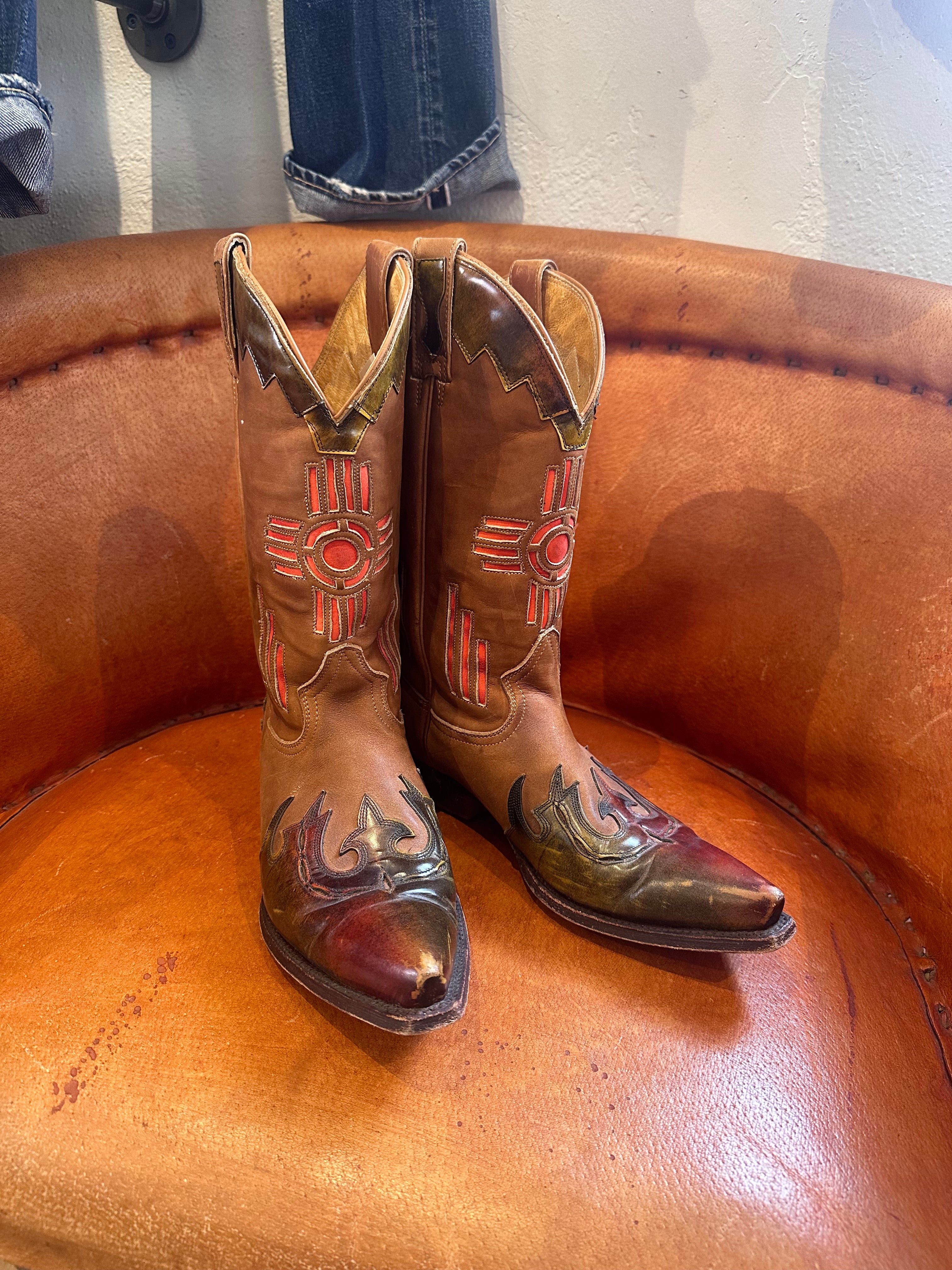 Vintage Zia Inlay Boots with Tooled Leather Toes/Heels - 7.5 – DESERT ...