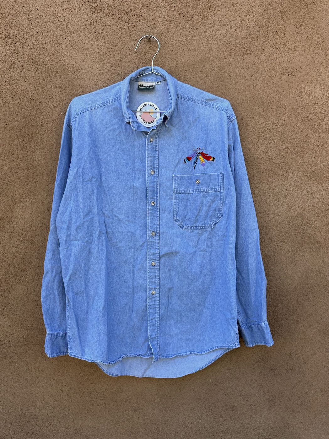 Vintage Embroidered Feathers Denim Button Up Shirt – DESERT MOSS VINTAGE