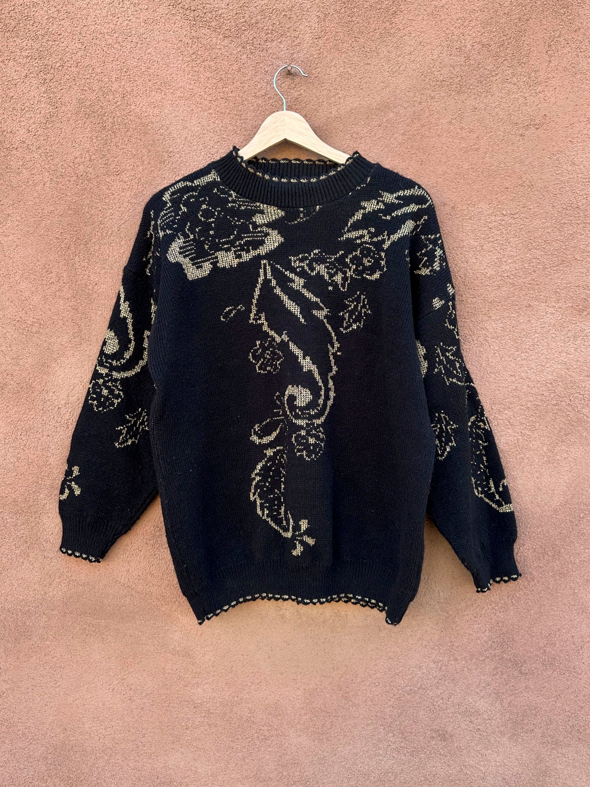 Vintage Ellen D. Black & Gold Sweater - as is - piling – DESERT MOSS VINTAGE