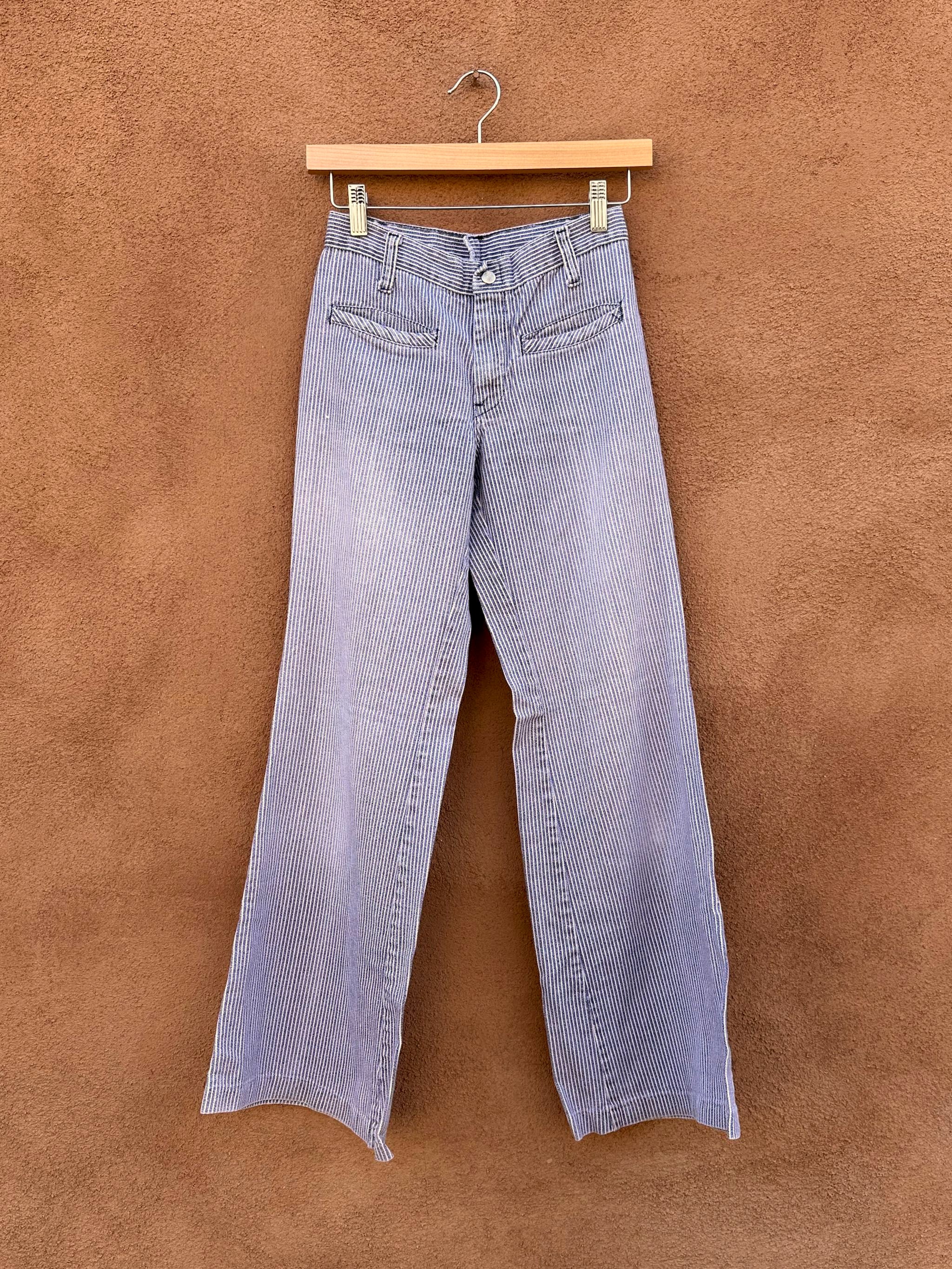 Vintage Petite Sailor Cut 1970's Flared Engineer Stripe Jeans 24" Waist ...