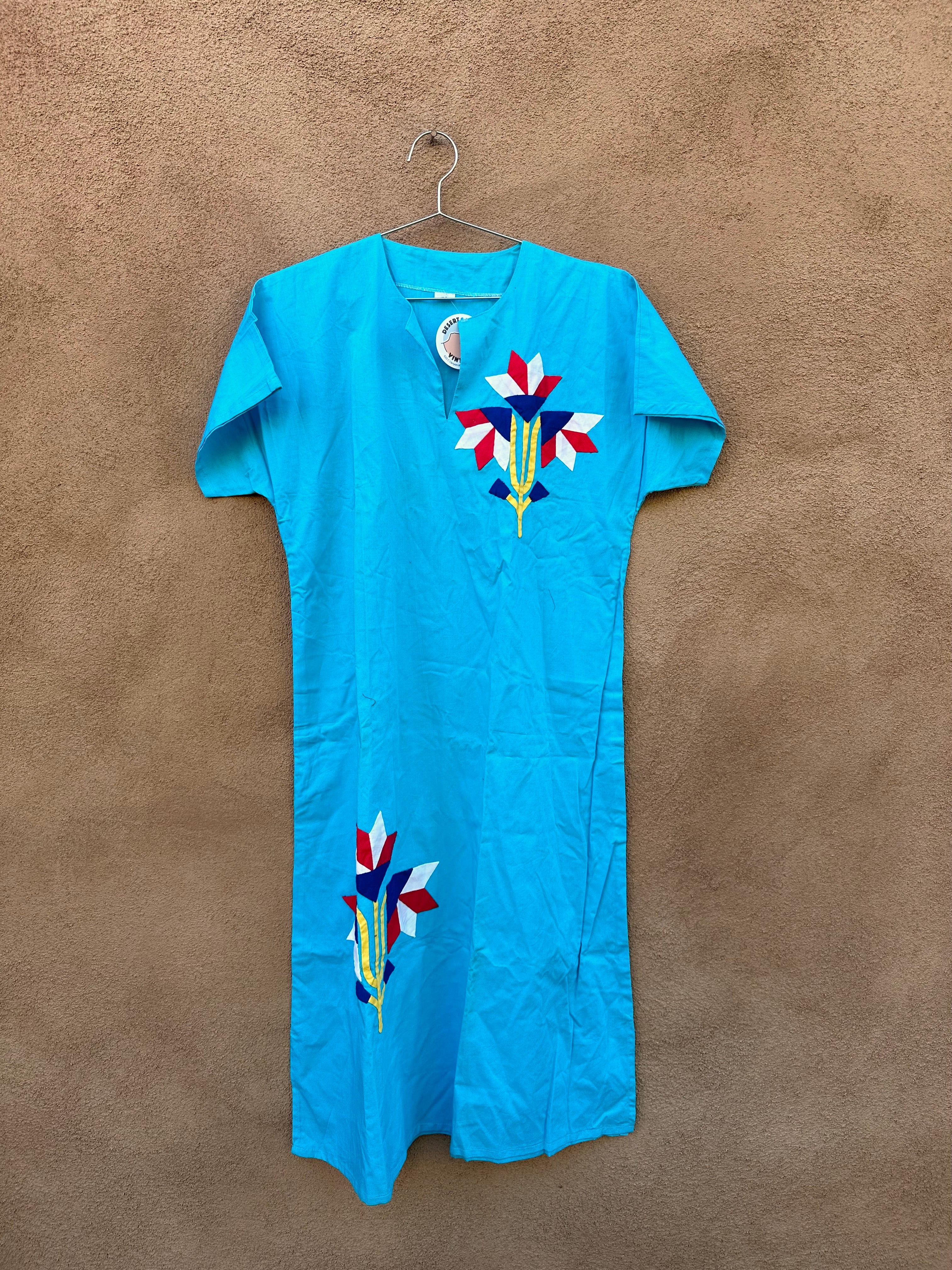 Vintage Blue Tunic Dress with Quilted Flowers – DESERT MOSS VINTAGE