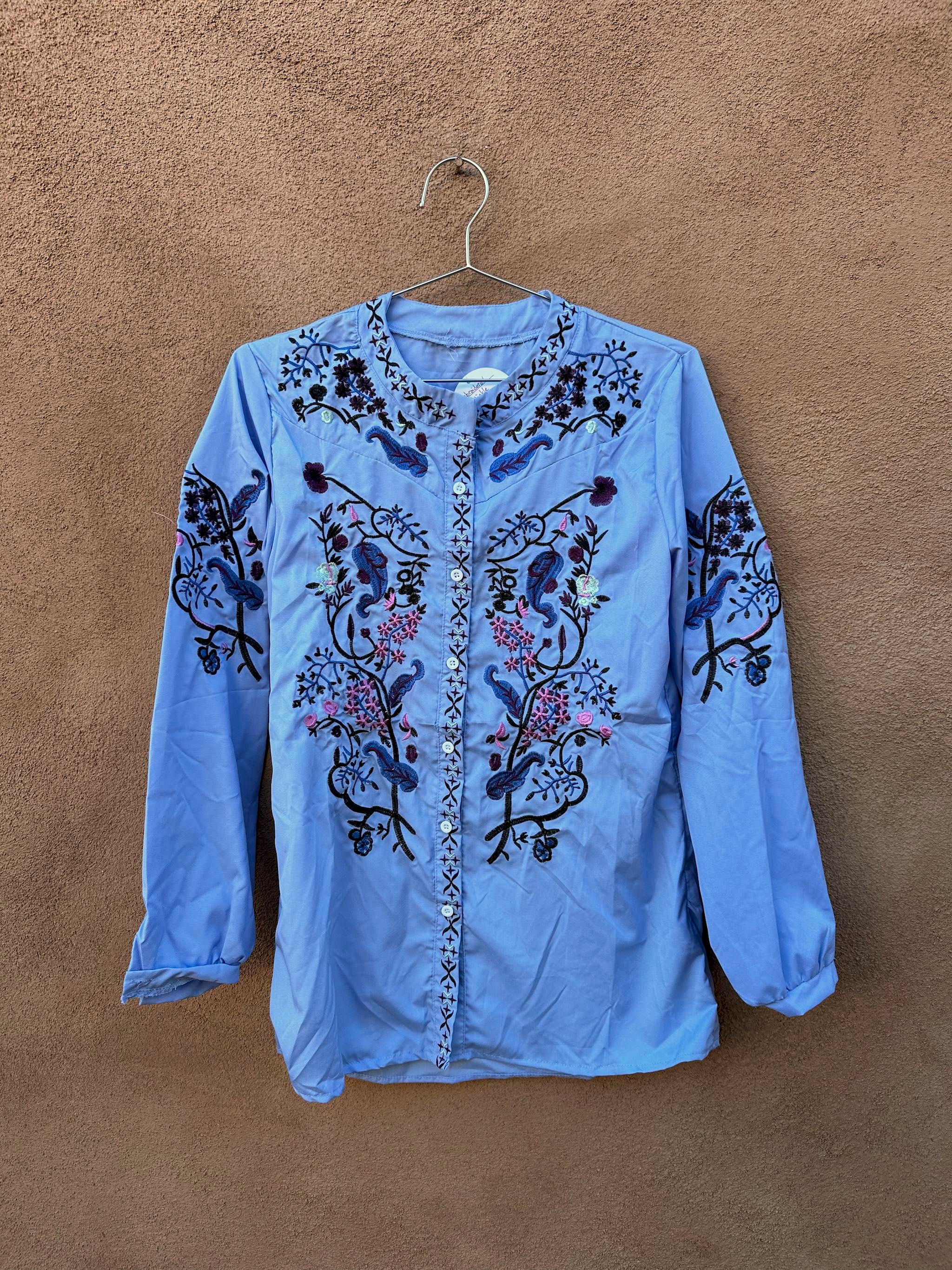 Vintage Embroidered Periwinkle Blouse – DESERT MOSS VINTAGE