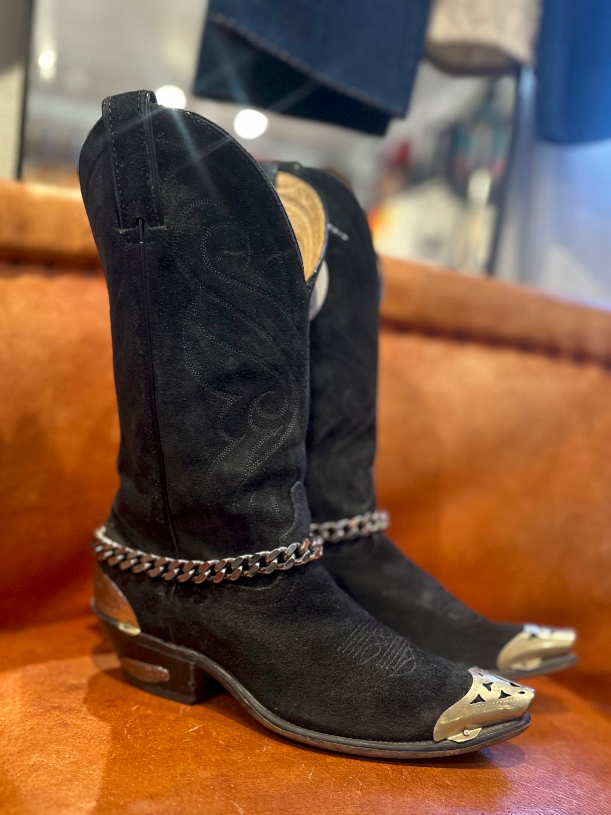 Vintage Black Nubuck Code West Boots with Toe/Heel Guards & Chain 7M ...