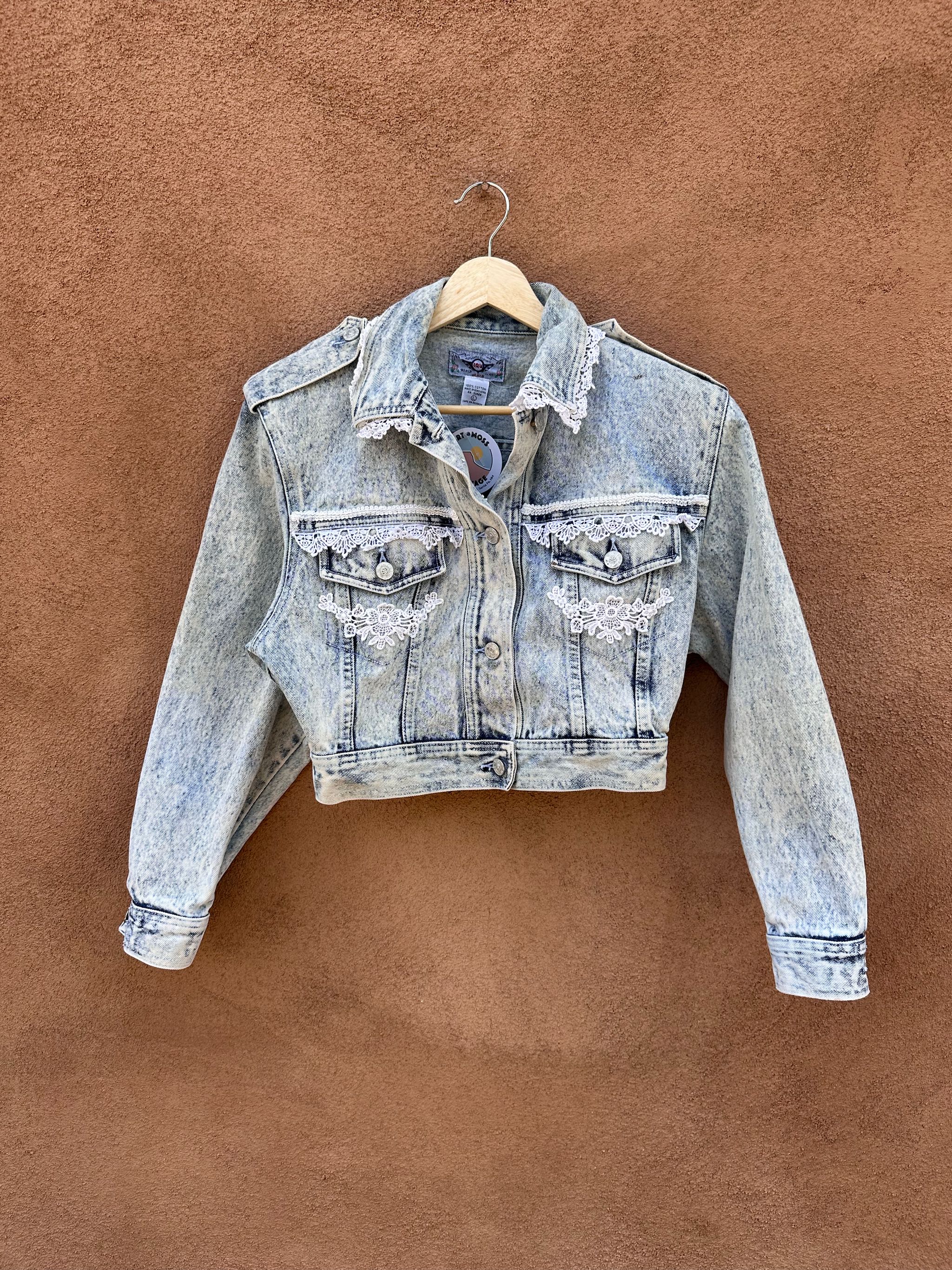 Vintage IOU Cropped Denim Jacket with Lace, Cotton - as is – DESERT ...