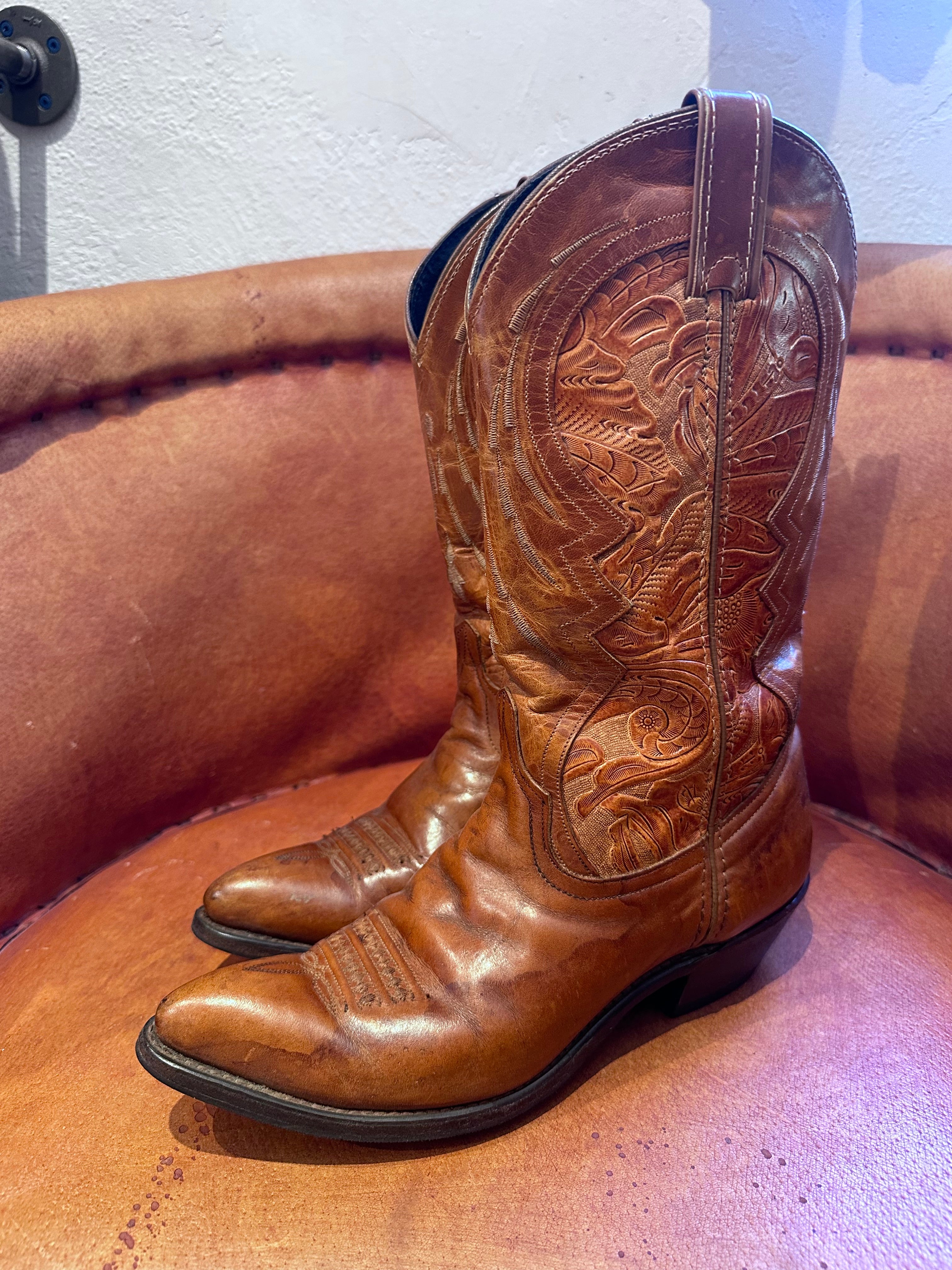 Vintage Code West Cowboy Boots with Hand-Tooled Inlay - Approx Size 8/8 ...