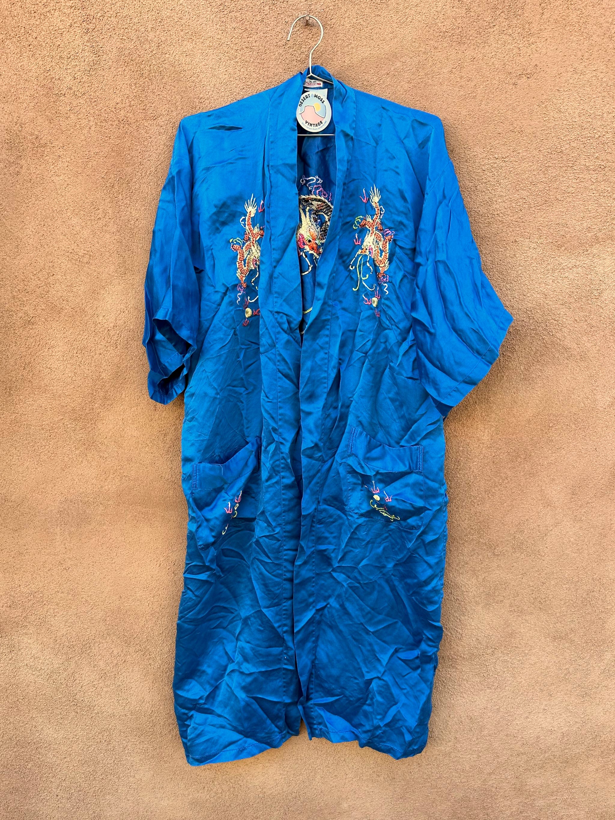 Vintage Blue Silk Blend Robe with Traditional Chinese Dragons – DESERT ...