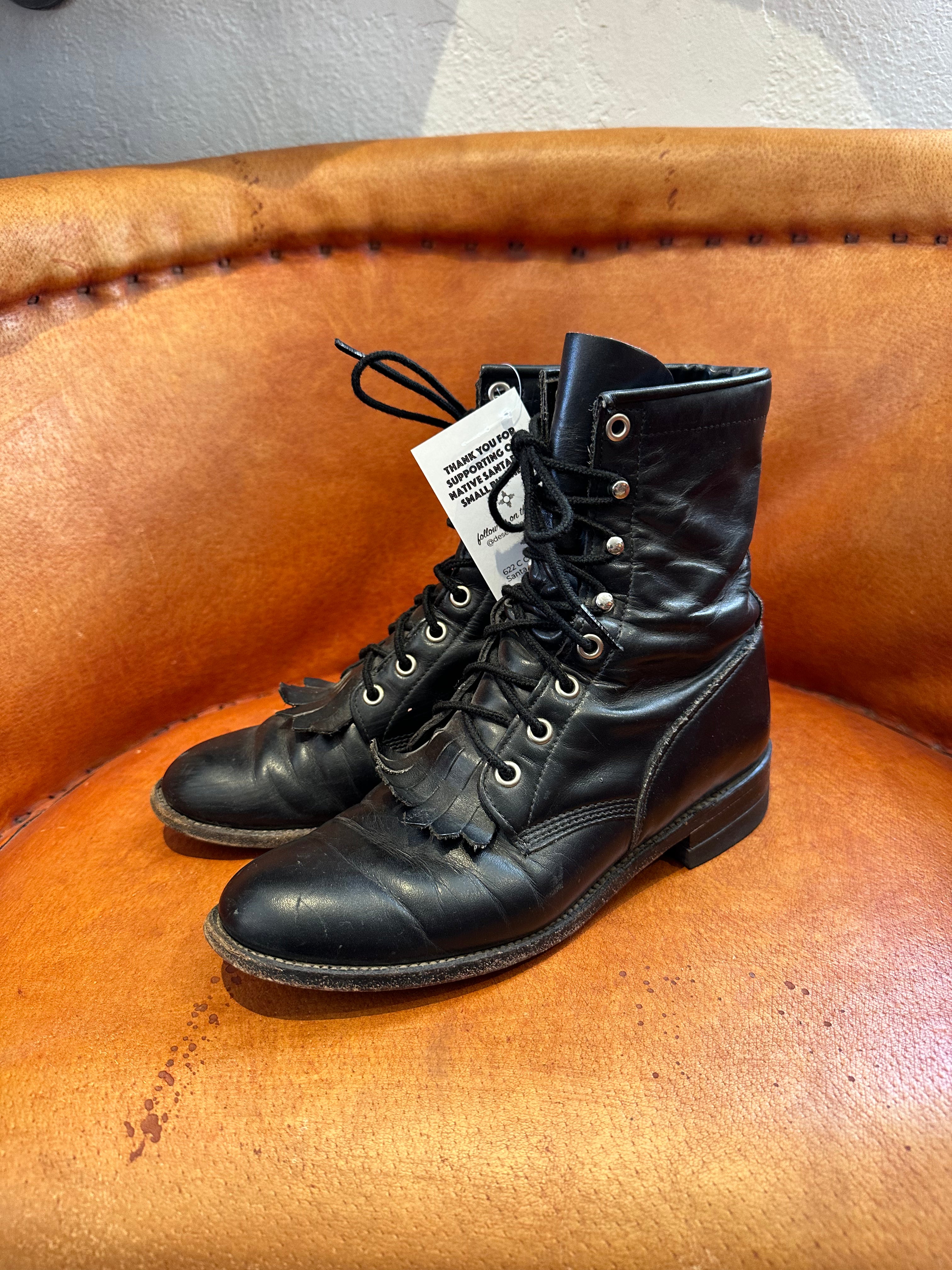 Vintage Justin Packer Boots Black with Kiltie- 6 – DESERT MOSS VINTAGE